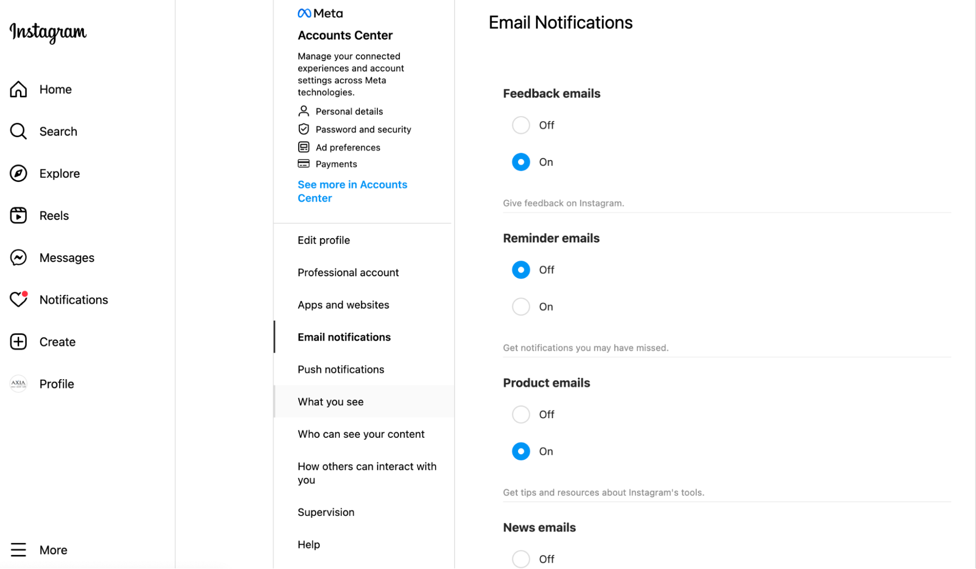 How to turn off Instagram notifications for accounts you manage